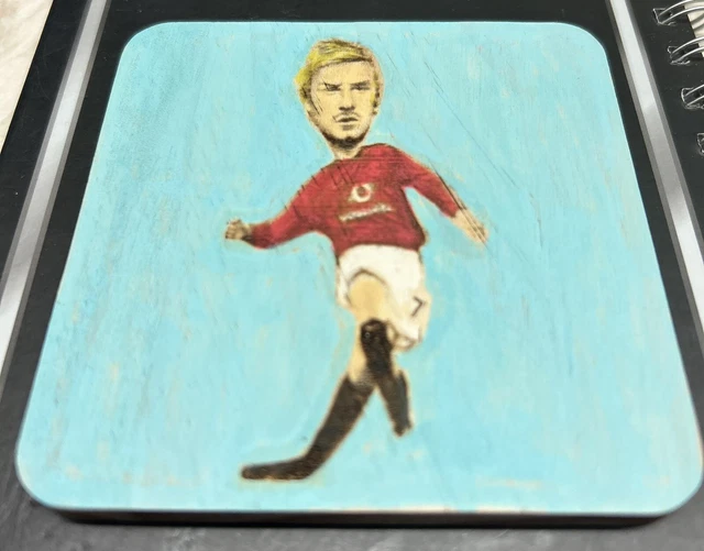 MANCHESTER UNITED FC Legend David Beckham Caricature wooden coaster £3. ...