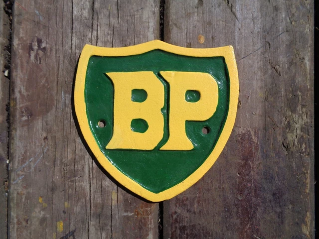 HEAVY CAST METAL BP SHIELD Petrol Station Sign not enamel petrol oil po ...