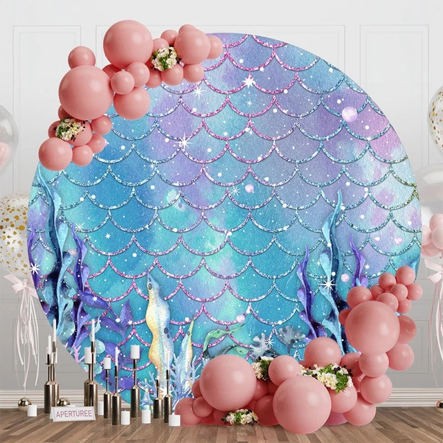 BLUE PURPLE MERMAID Scales Round Birthday Backdrop $35.97 - PicClick AU
