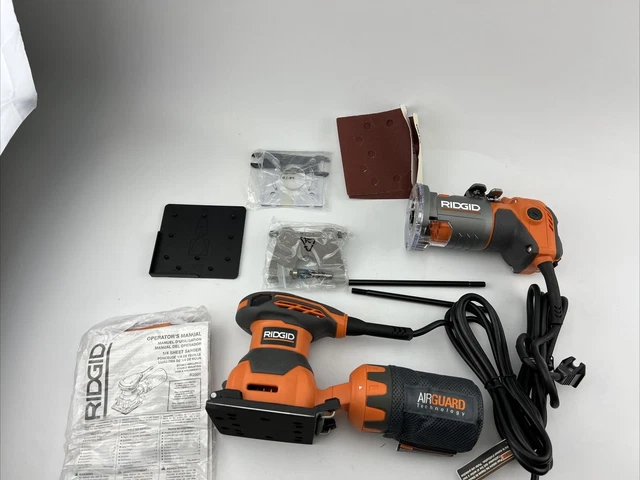 RIDGID 5.5 AMP Corded Fixed Base Trim Router w/2.4 Amp 1/4 Sheet Sander ...