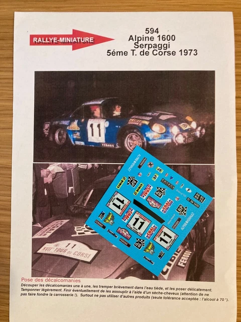 DECALS 1/43 ALPINE Renault A110 Serpaggi Tour De Corse 1973 Rallye ...