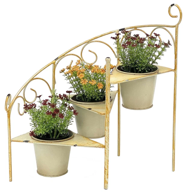 SCALA FIORI METALLO 38 CM Porta Con 3 Pentole 96098 Giallo Shabby Chic ...