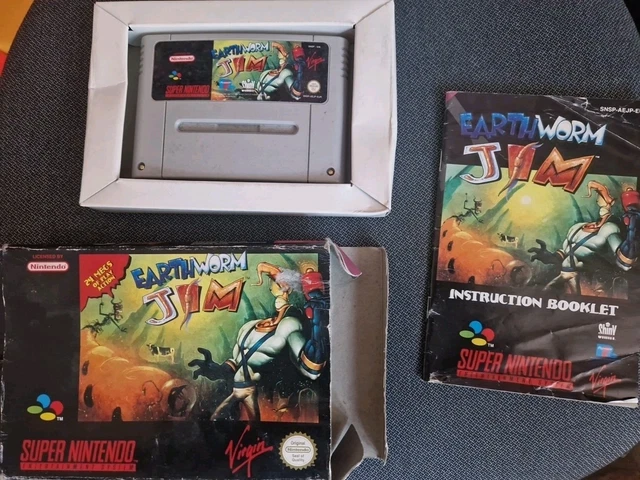 EARTHWORM JIM (SNES) - PAL - Complete w/Box and Manual - Rare UK ...