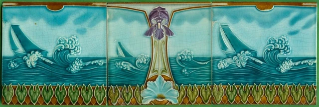 3X JUGENDSTIL FLIESE Fries, 3x Art Nouveau Tile Panel NSTG, Schiff ...