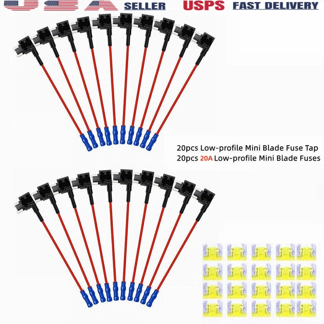 20 PACK LOW Profile Mini Fuse Tap Add-A-Circuit Adapter Micro Blade ...