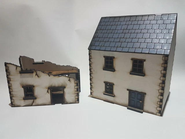 28MM WW2 DAMAGED Houses Set MDF Painted Terrain Suitable for Bolt ...