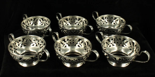 ANCIEN SET 6 Gorham Sterling Main Gaufrées Réticulé Bouillons Dessert ...