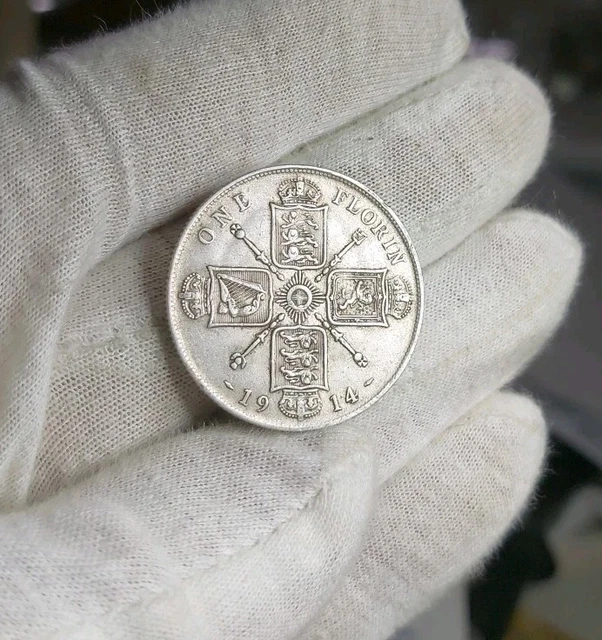 STERLING SILVER GEORGE V 1914 Florin In Good Collectable Condition. #14 ...