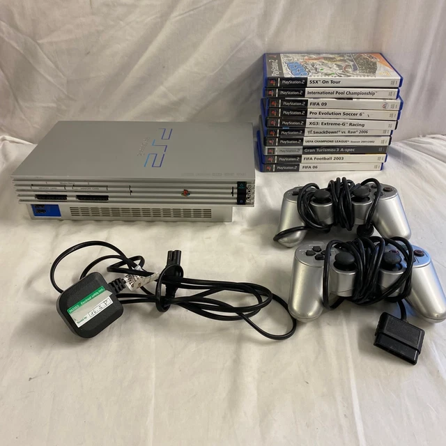 SONY PLAYSTATION 2 PS2 Silver SCPH-50003 & 10 x Games, 2 x Control pads ...