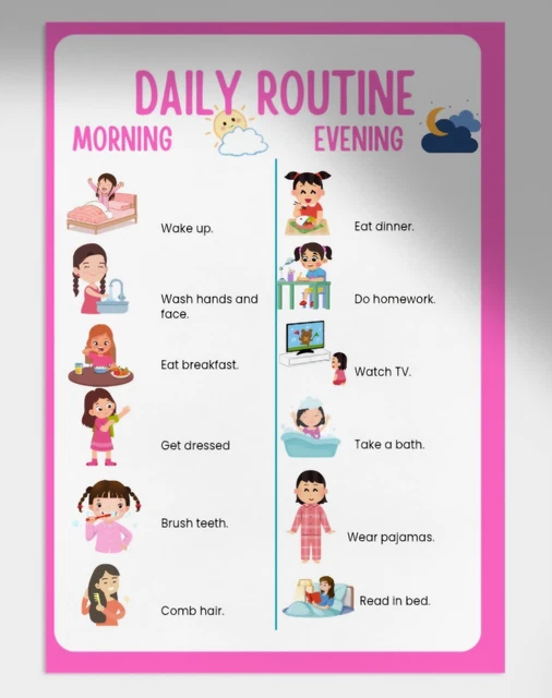 VISUAL DAILY ROUTINE Chart Poster Girl Themed Independence ADHD AUTISM ...