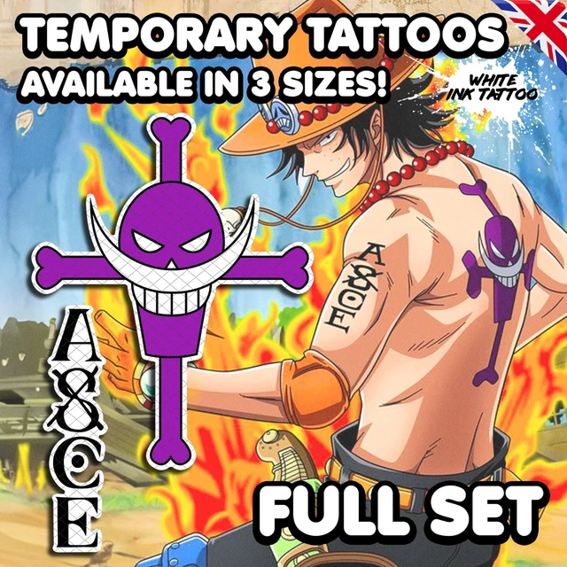 UK PORTGAS D. Ace - One Piece Temporary Tattoo Cosplay Realistic FULL ...