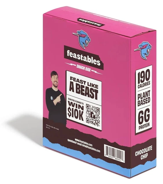 FEASTABLES MRBEAST CHOCOLATE Chip Snack Bars, 40g Each, 5 Bars per Box ...