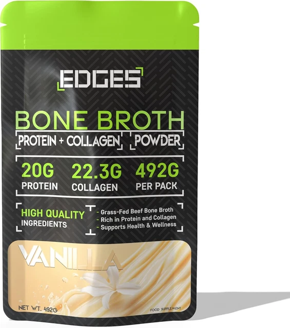 EDGES BONE BROTH Protein Powder - Vanilla Flavoured - 100% Grass-Fed ...