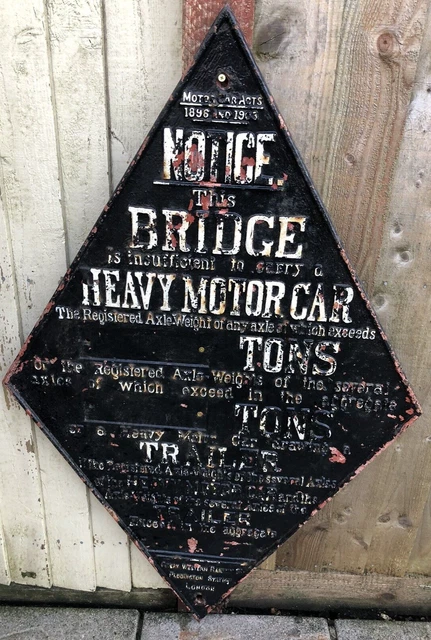 ORIGINAL DIAMOND SHAPE cast iron sign "MOTOR CAR ACT 1898 & 1903" (GWR ...
