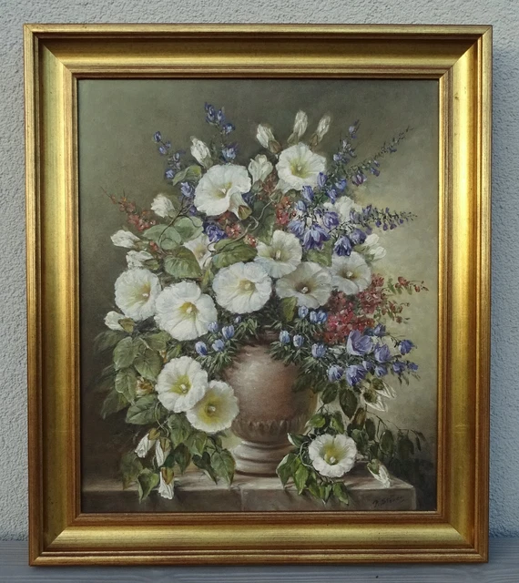 GEMÄLDE ÖL AUF Leinwand: Stillleben Blumen Blumenvase P. Stöver Ölbild Ölgemälde EUR 699,00 ...