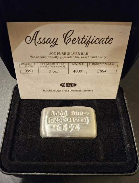 ENGELHARD REVIVED 2025 3 oz Silver Cast Bar Ingot with COA & Box - E094 ...