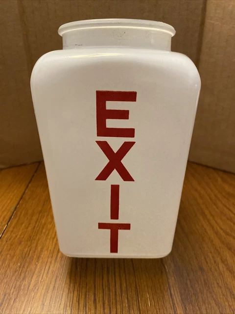 VINTAGE WHITE GLASS EXIT SIGN 3 Sided 6 1/4” Building Safety Emergency ...