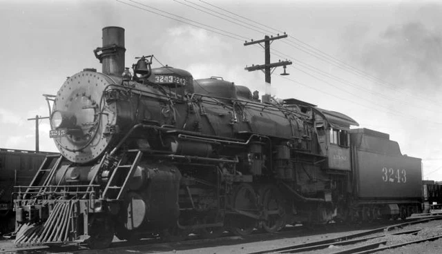 AT&SF SANTA FE Railroad locomotive engine No. 3243 type 2-8-2 OLD TRAIN ...