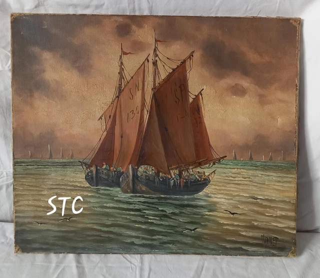 TABLEAU ANCIEN PEINTURE huile sur toile Bateau Marine signé VARNET EUR 119,00 - PicClick FR