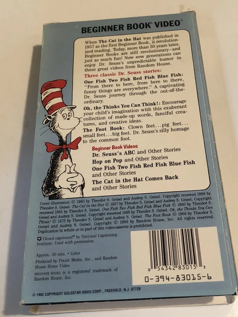 DR SEUSS VHS Tape One Fish Two Fish EUR 4,22 - PicClick FR