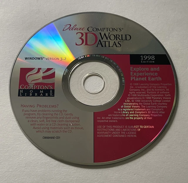 DELUXE COMPTON'S 3D World Atlas PC CD-ROM Software 1998 $3.99 - PicClick