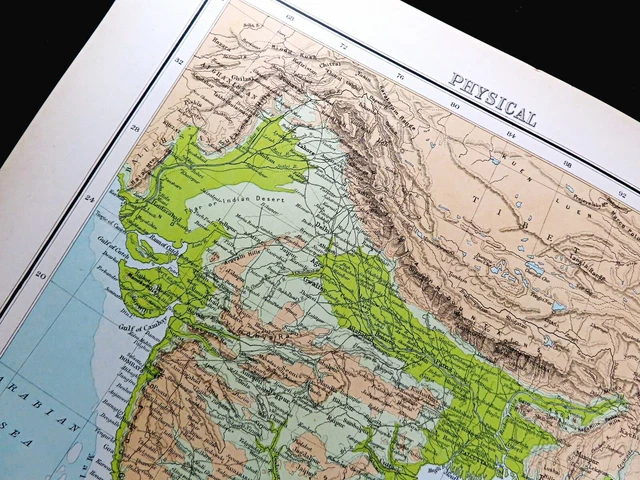 MAP OF INDIA Indian Physical Political Geography Ocean Currents Antique ...