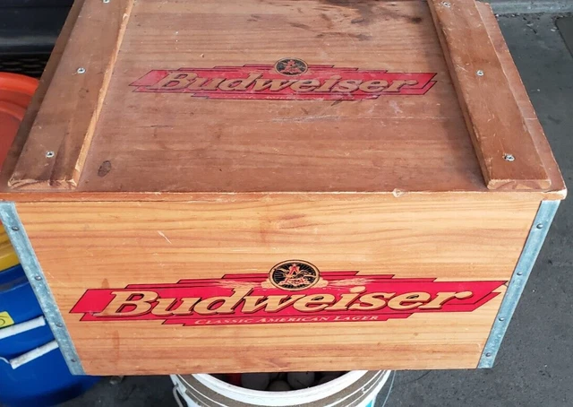 BUDWEISER WOOD BEER Wooden Crate Box Hinged Lid Anheuser-Busch Since ...