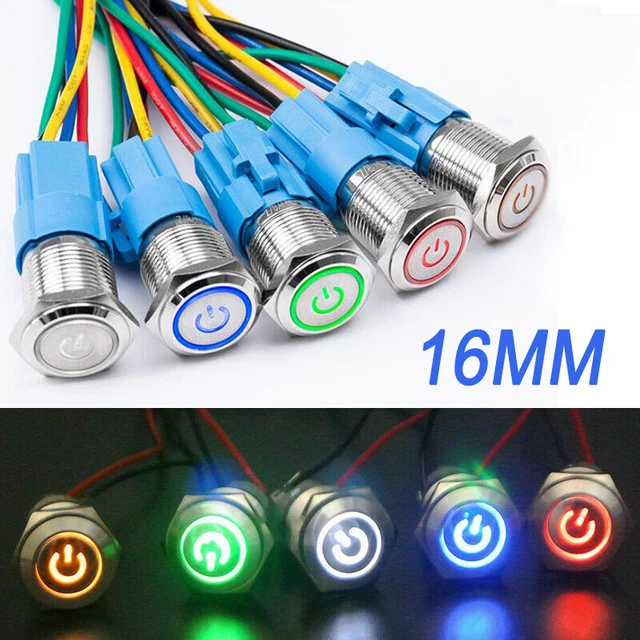 16MM 12V LED ON OFF Waterproof Stainless Steel Latching Push Button ...