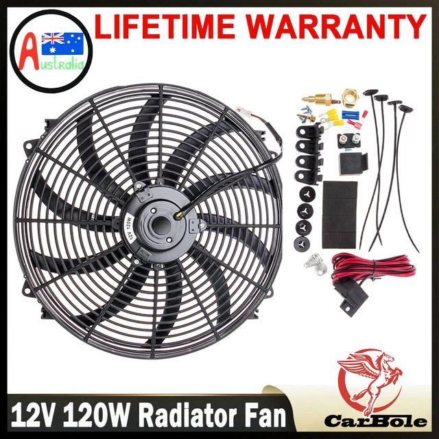 16 INCH THERMO Fan Universal Curved Blade 12V 120W High Output Kit With ...