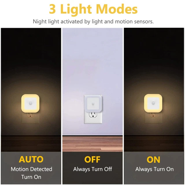 UK PLUG IN LED Motion Sensor Bedside Night Lights Dusk to Dawn Stair ...