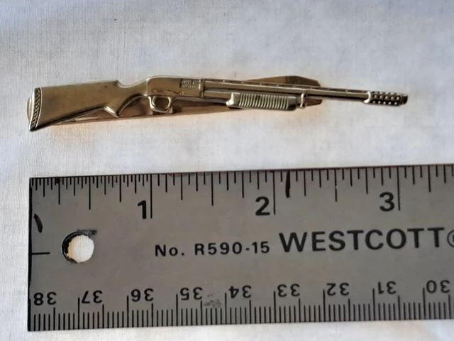 VINTAGE SHOTGUN ANSON Gold Tone Rifle Shape Tie Clasp Bar Clip Free £9. ...