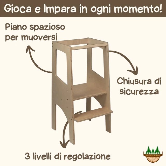 TORRE MONTESSORI/LEARNING TOWER Regolabile In 3 Altezze MADE IN ITALY ...
