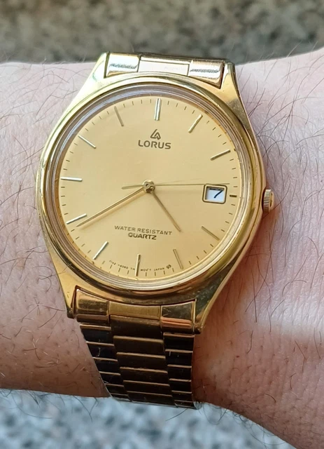 VINTAGE 1980S LORUS Y142-8150 Gold Plated Quartz Bracelet Date Gents ...