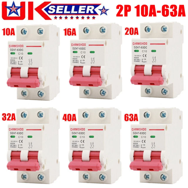 DC CIRCUIT BREAKER Solar Fuse MCB Double Pole 2P 6 10 16 20 25 32 40 50 ...