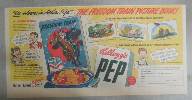 KELLOGG'S PEP CEREAL Ad: Freedom Train Picture Book 1948 Size: 7.5 x 15 ...