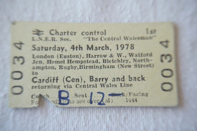 1978 LNER SOCIETY The Central Walesman Rail Tour Railway Train Ticket £ ...