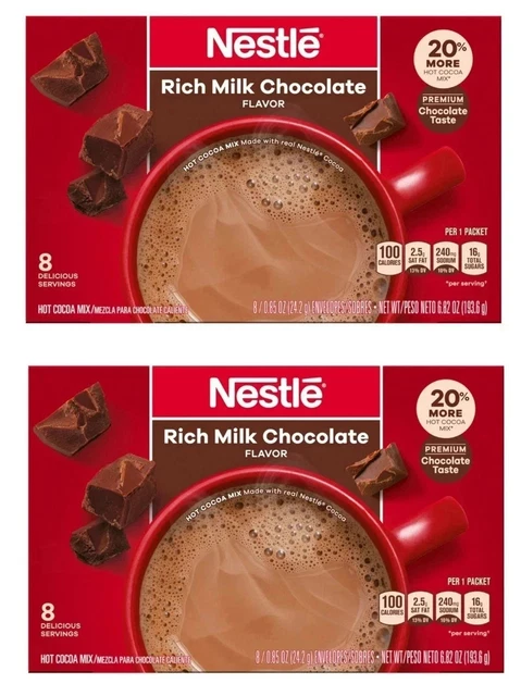 NESTLE HOT COCOA Mix Rich Milk Chocolate 8 x 0.85 ounces Carton -2 PACK ...