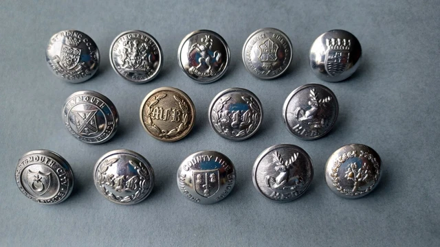 14 X VINTAGE Fire Brigade Uniform Buttons, Silver Metal - Assorted ...