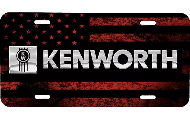 KENWORTH SEMI TRUCK Logo Red American Flag Look Vehicle License Plate ...
