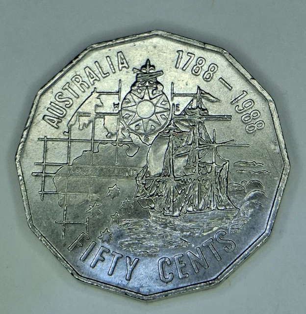 1988 AUSTRALIAN BICENTENARY 50 Fifty Cent Coin - First Fleet Low Mintage $2.50 - PicClick AU