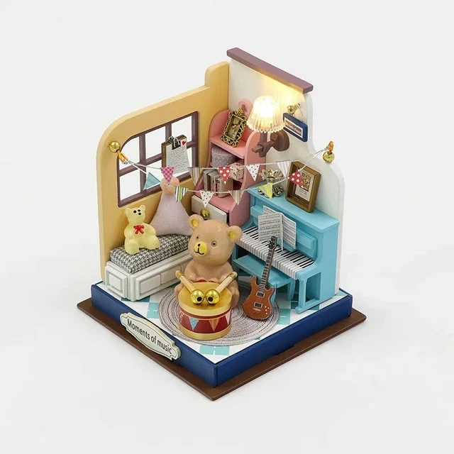 3D WOODEN DOLLHOUSE DIY Kit Coffee Shop Miniature Room Model Craft ...