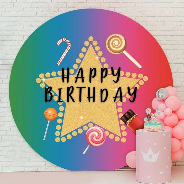 GOLD GLITTER STAR Round Happy Birthday Backdrop $37.94 - PicClick AU