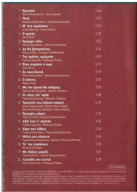 MANOLIS MITSIAS LAIKO 20 Hits CD Mikroutsikos Alkaios Panou Tokas ...