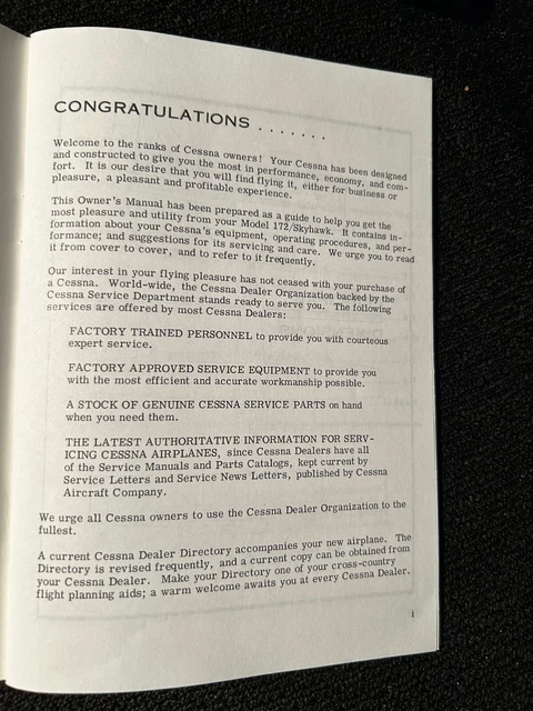 CESSNA MODEL 172 and Skyhawk Owner's Manual - 1969 - Original & Excellent Cond $21.43 - PicClick CA