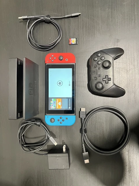 NINTENDO SWITCH 32GB Handheld Console - Neon Red/Neon Blue with Pro ...