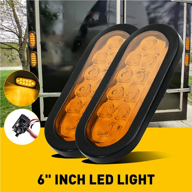 2 AMBER 6& Oval Trailer Lights 10 LED Stop Turn Tail Truck Sealed ...