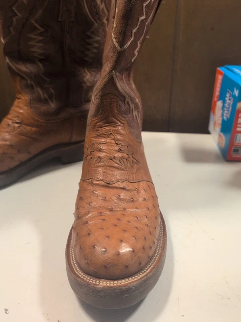MEN'S LUCCHESE 2000 Full Quil Ostrich Round Toe Cowboy Boots Size 12D ...