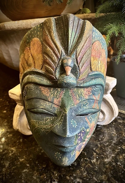 VINTAGE ORIGINAL TOPENG Batik Hand Carved Wood Mask Indonesian Dance ...