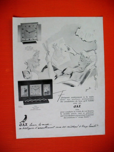 PUBLICITE DE PRESSE Jaz Pendulette De Luxe Illustration Paulin Ad 1949 ... PUBLICITE DE PRESSE Jaz Pendulette De Luxe Illustration Paulin Ad 1949 ...