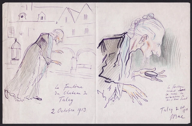 CHATEAU DE TALCY Ghost Cartoon Drawing Autograph Ferdinand Bac LAS 1913 ...